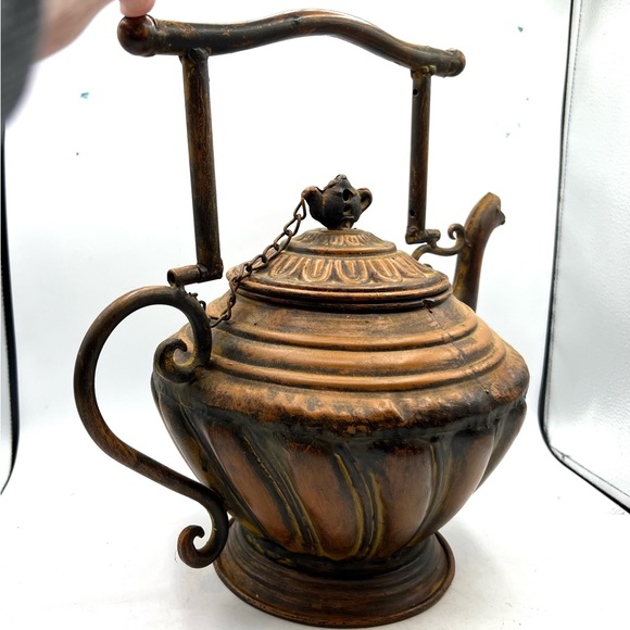 Accents | Antique Metal Teapot Large Rare Asian Look Handle Brown ...